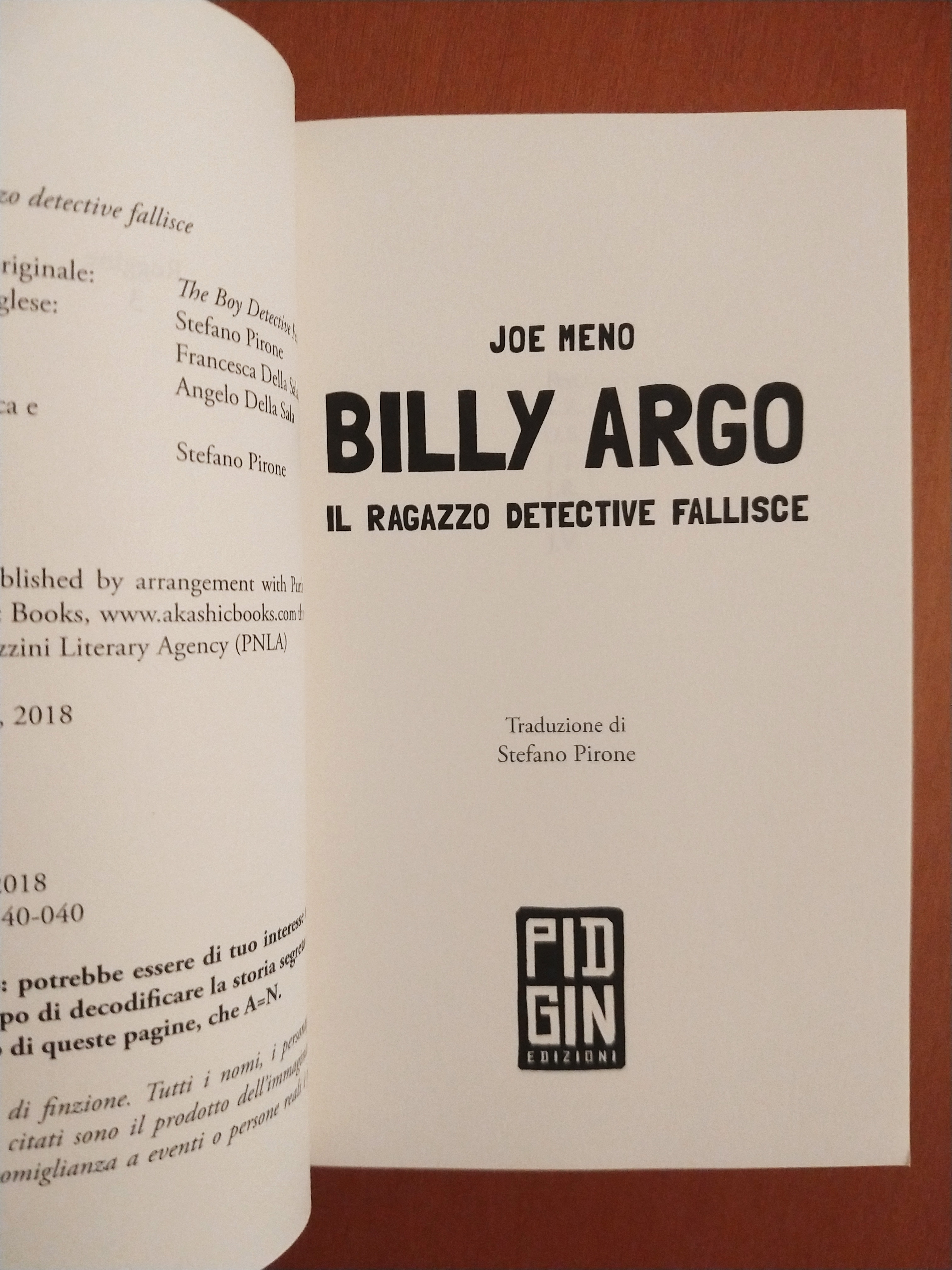 Billy Argo: il ragazzo detective fallisce – Joe Meno – Pidgin Edizioni